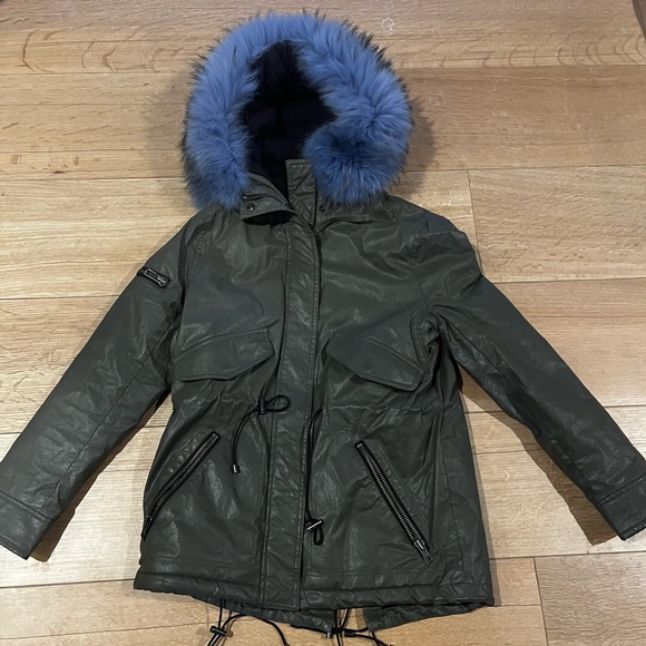 SAM. | Jackets & Coats | Sam Parka Army Green With Blue Fox Fur | Poshmark